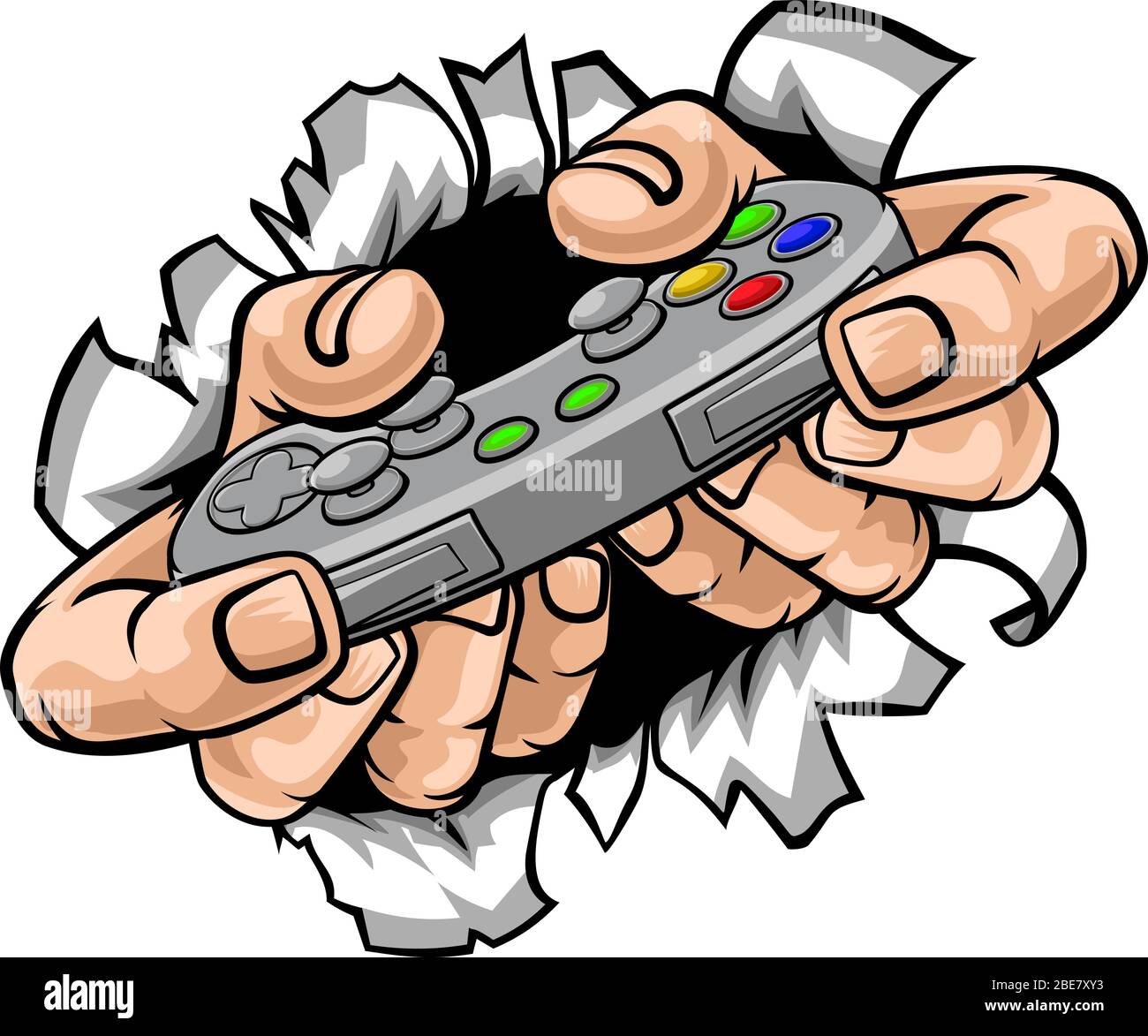 Gamer Hands Video Game Controller Breaking Wall Stock Vector Image ...