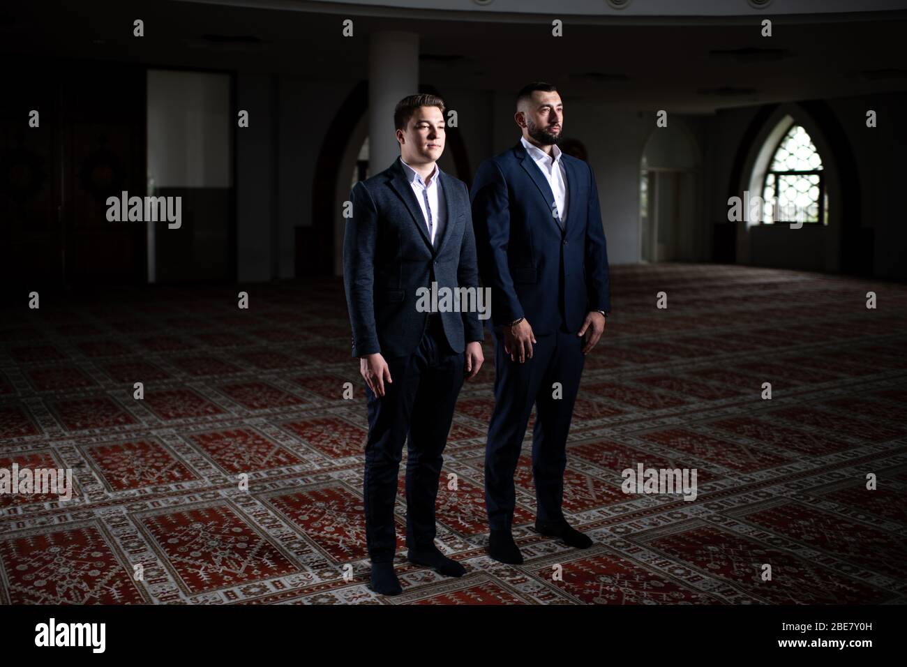 Two Attractive Man Making Traditional Prayer to God Allah in the Mosque ...