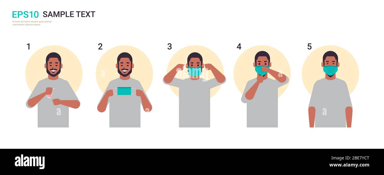 how to wear medical face mask covid-19 protection african american man ...