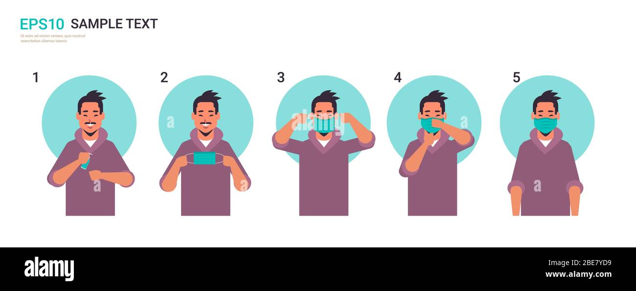 how to wear medical face mask covid-19 protection asian man presenting ...