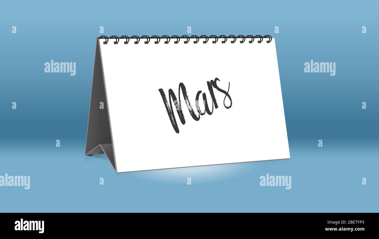 A calendar for the desk shows the French month of Mars (March in ...