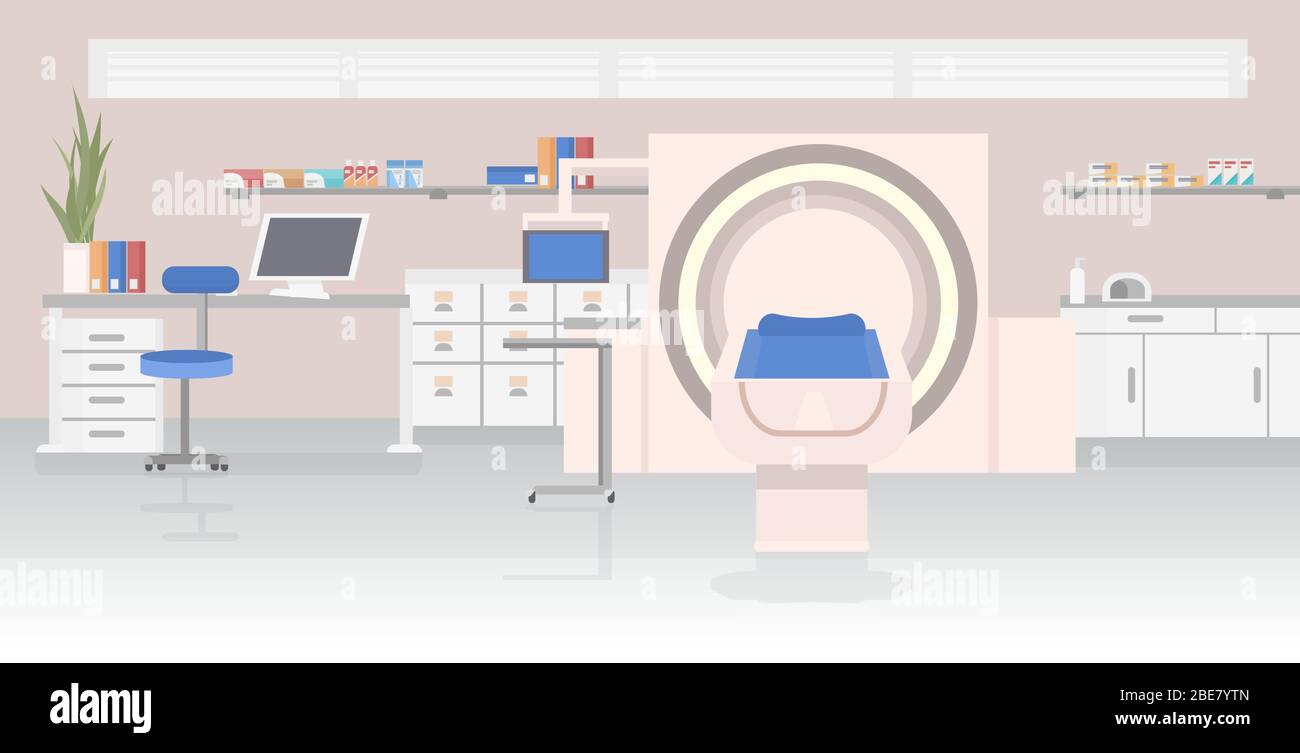 hospital room with MRI magnetic resonance imaging scan device medical ...