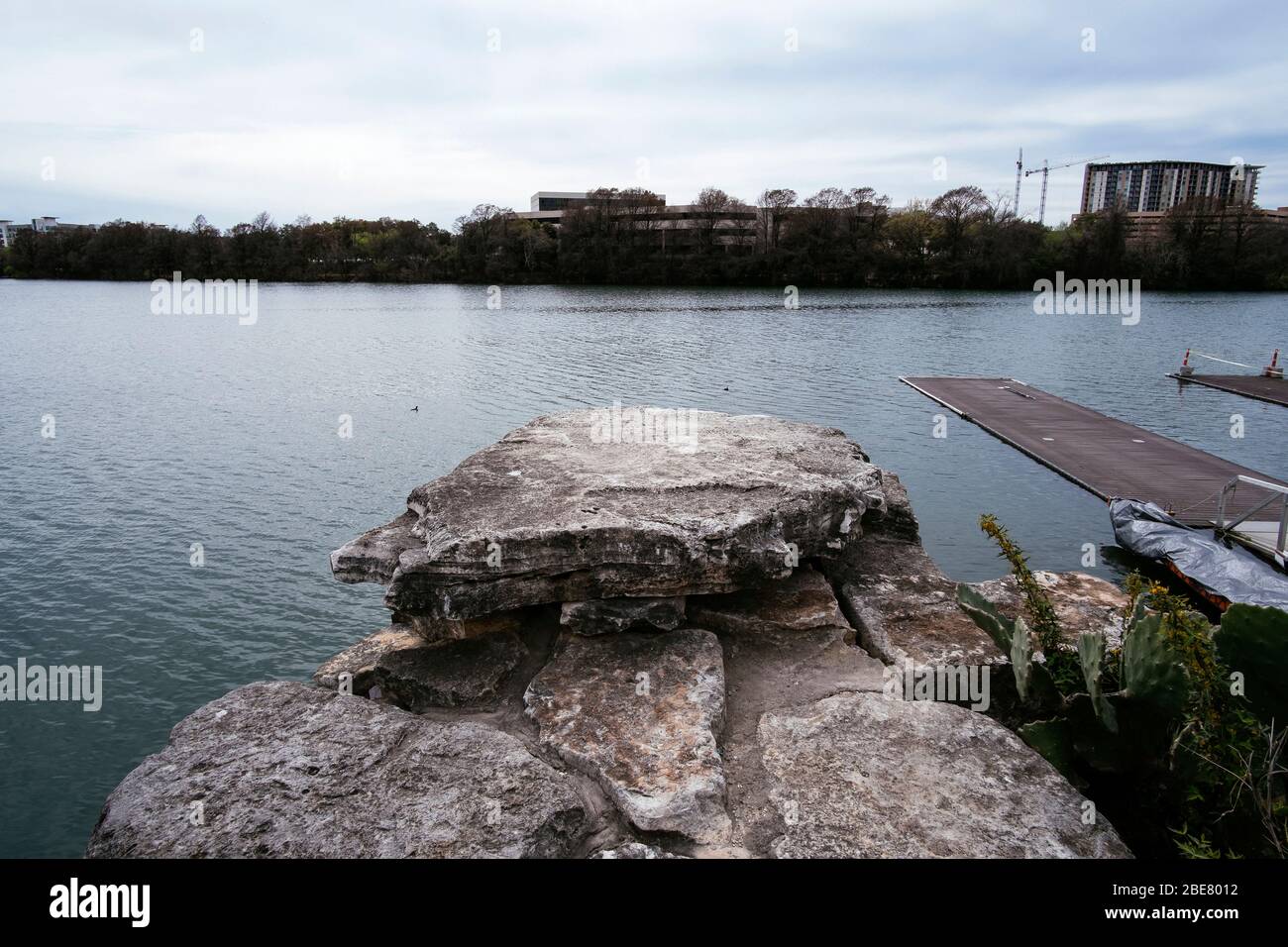 A view of the Colorado River seen from the shore of Austin, Texas Stock ...