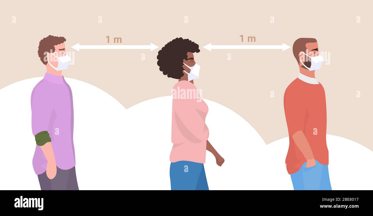 mix race people wearing face masks to prevent covid-19 coronavirus men ...