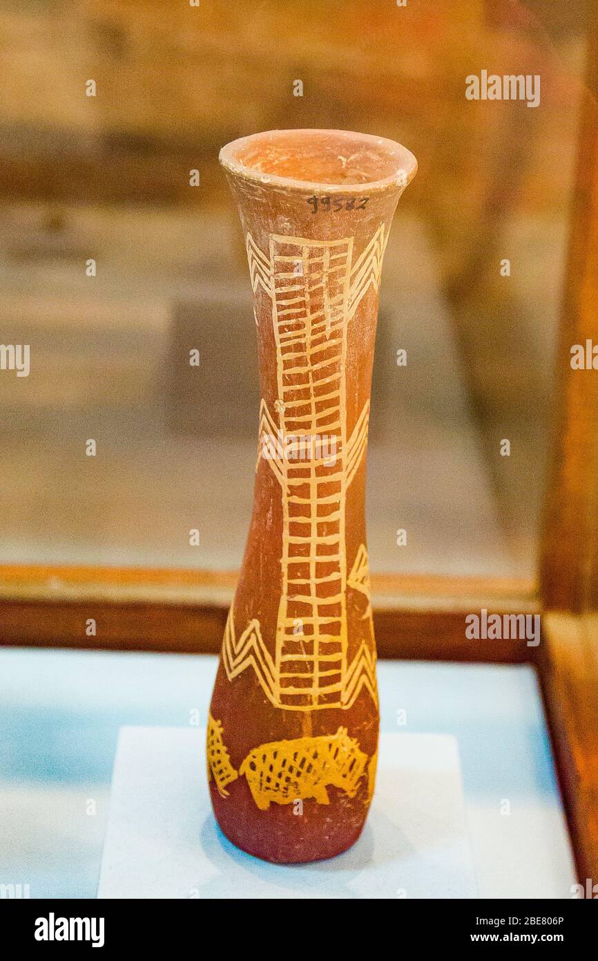 Egypt, Cairo, Egyptian Museum, vase coming from cemetery U, Umm el Qab ...