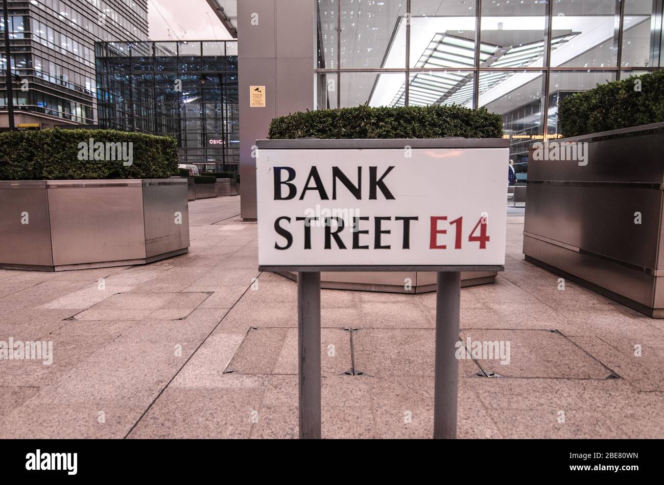 LONDON- Bank Street street sign in Canary Wharf, a central business ...