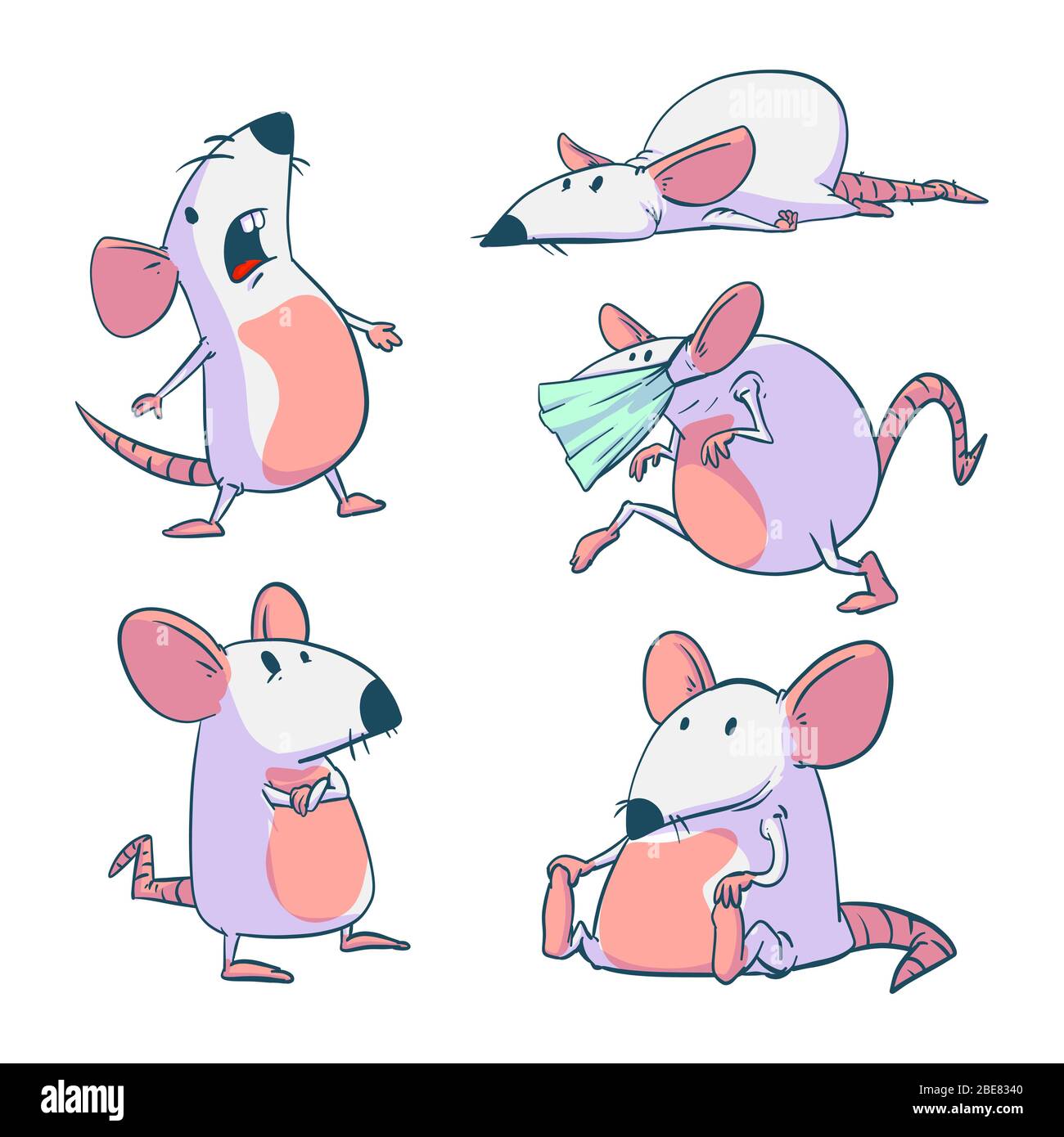 Collection of colorful vector illustrations of grey mice or rats Stock ...