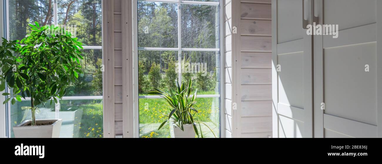 Bright photo studio interior with big window, high ceiling, white ...