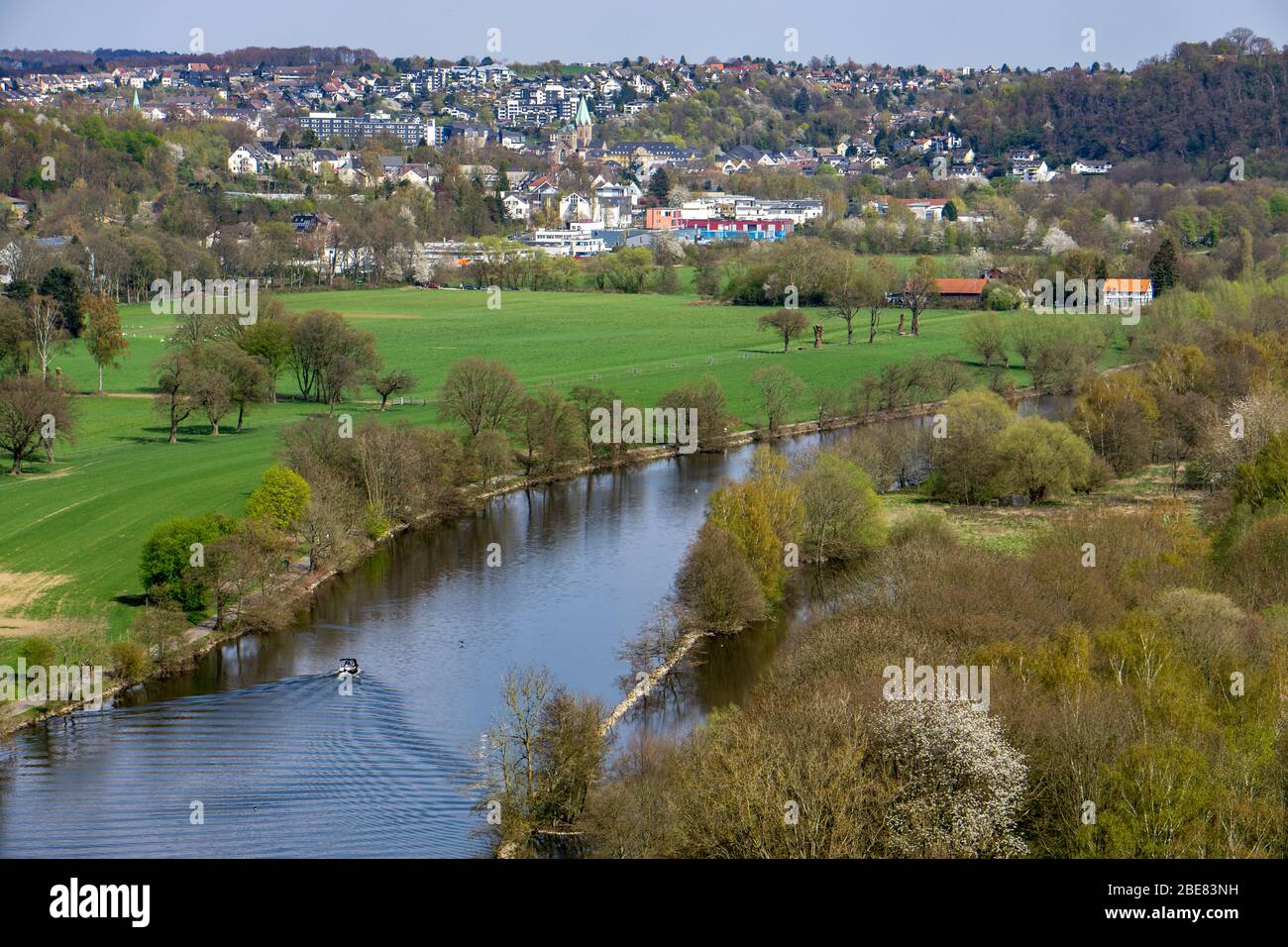 Landscape in the south of Essen, view from Kettwig over the Ruhr valley ...