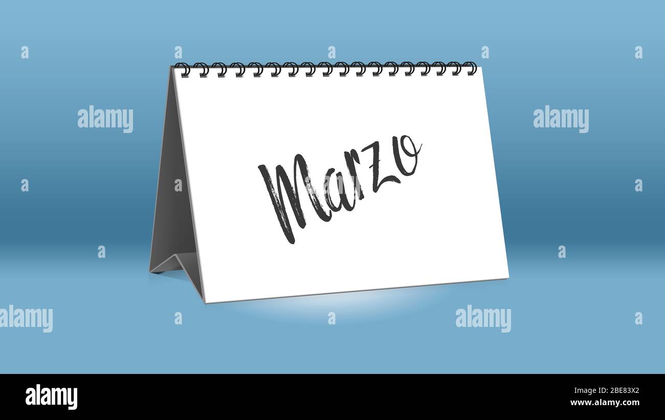 A calendar for the desk shows the Italian month of Marzo (March in ...