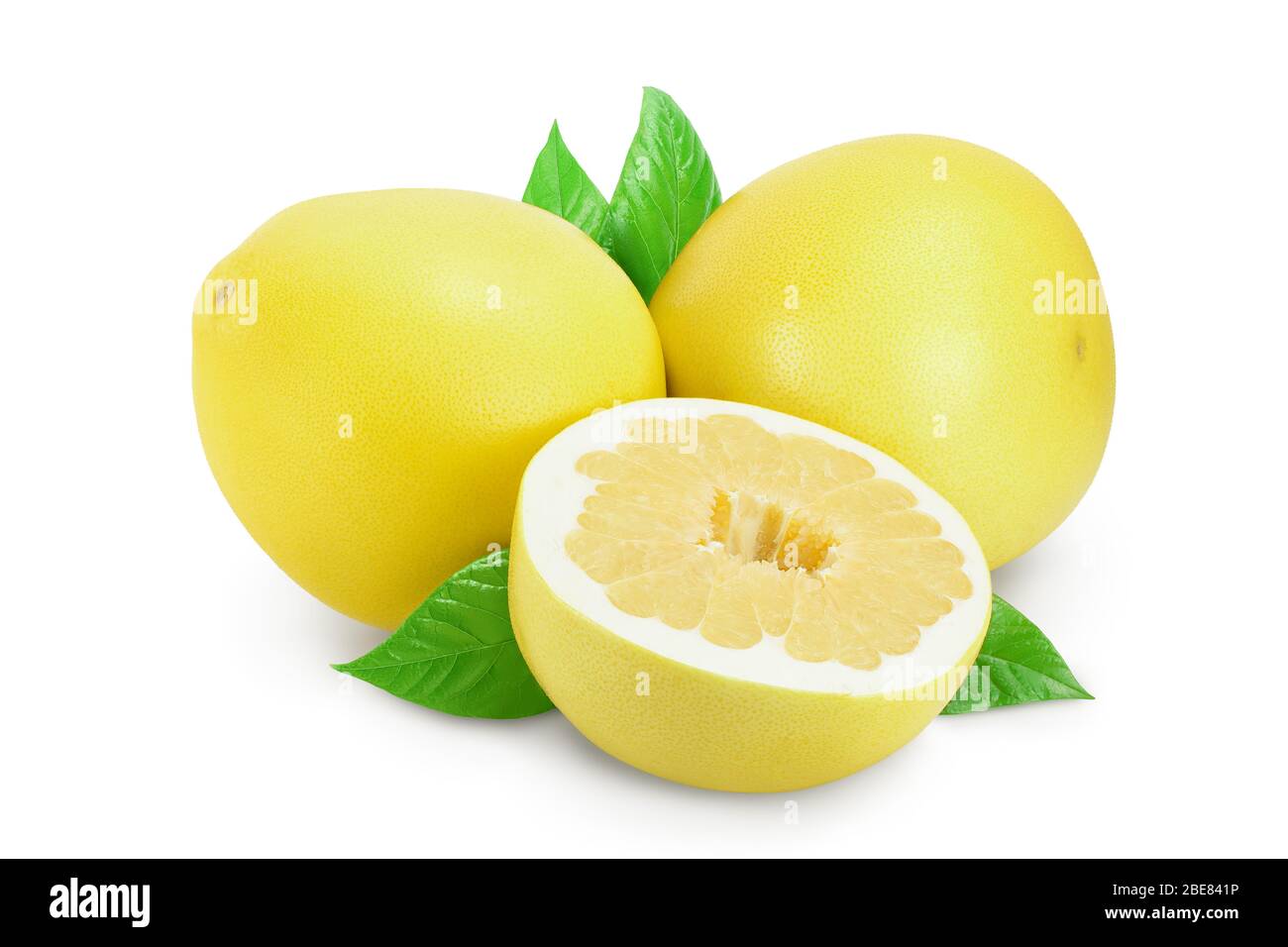 pomelo with half and leaf isolated on white background with clipping ...
