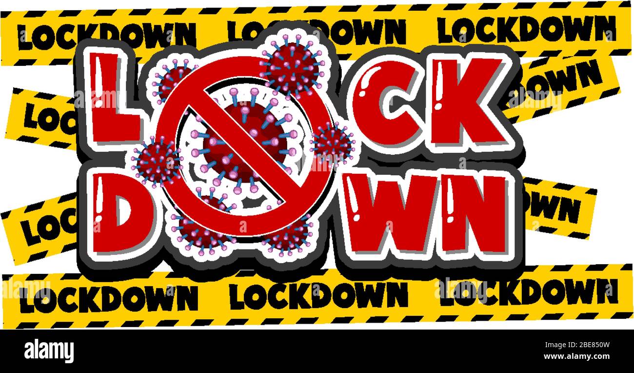 Coronavirus poster design with word lock down and virus cells ...