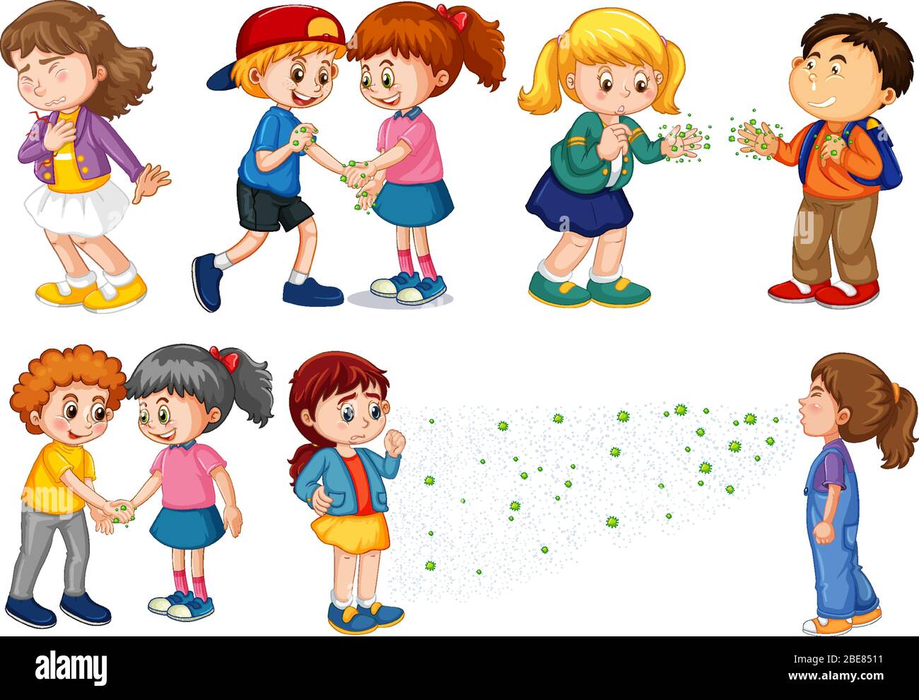 Large set of children spreading virus from touching and talking ...