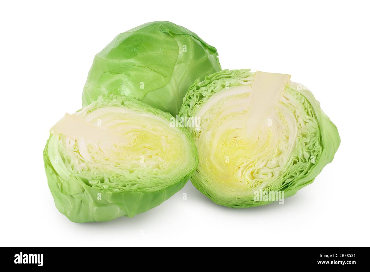 Green cabbage with half isolated on white background with clipping path ...