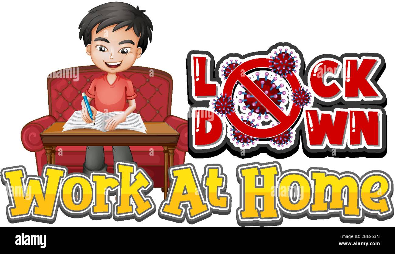 Coronavirus poster design for work at home with kid doing homework ...