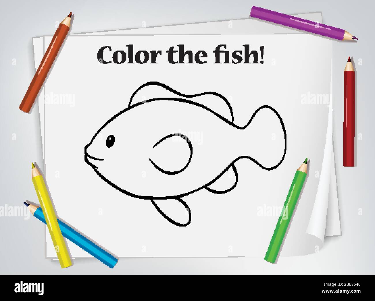 Children fish coloring worksheet illustration Stock Vector Image & Art ...