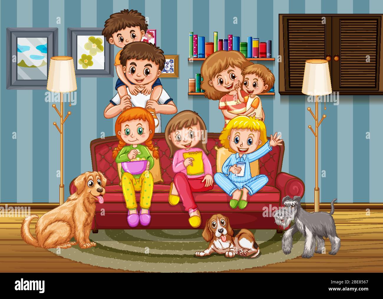 Scene with people staying at home with family illustration Stock Vector ...