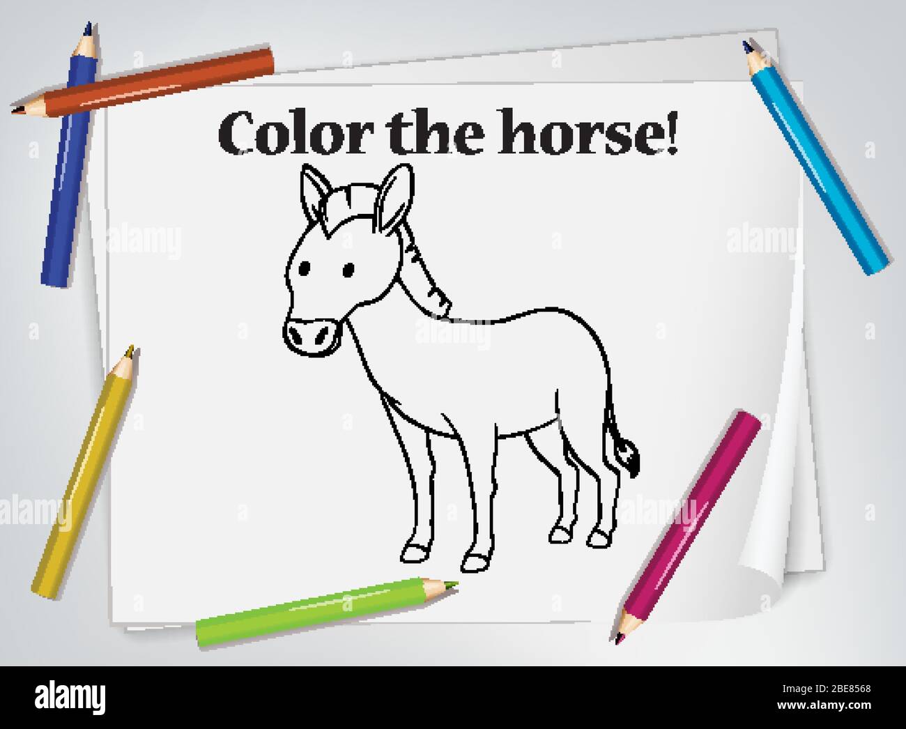 Children horse coloring worksheet illustration Stock Vector Image & Art ...