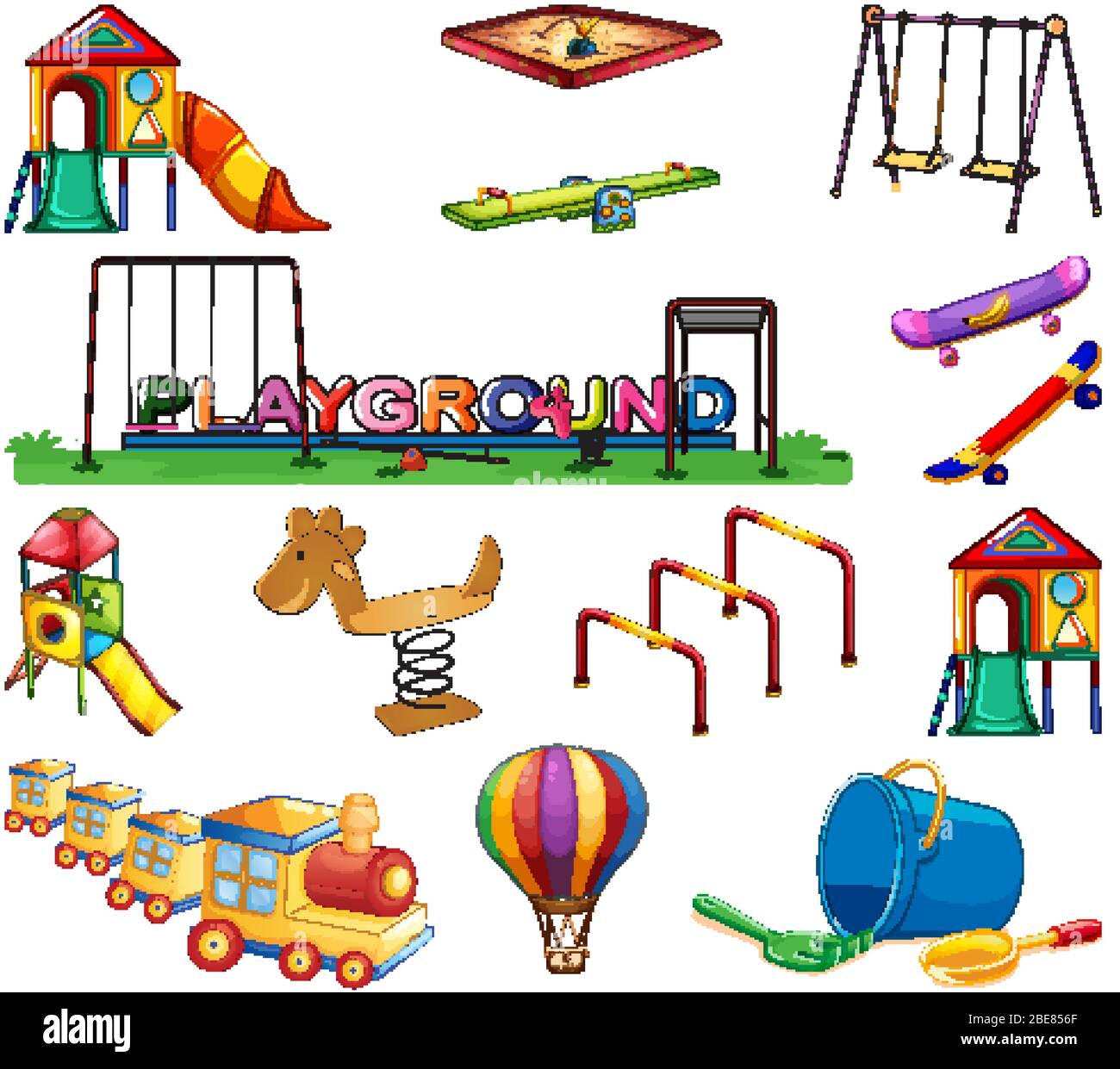 Large set of many play stations in the playground illustration Stock ...