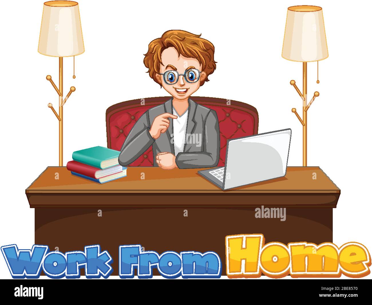 Font design for work from home with man working on computer ...