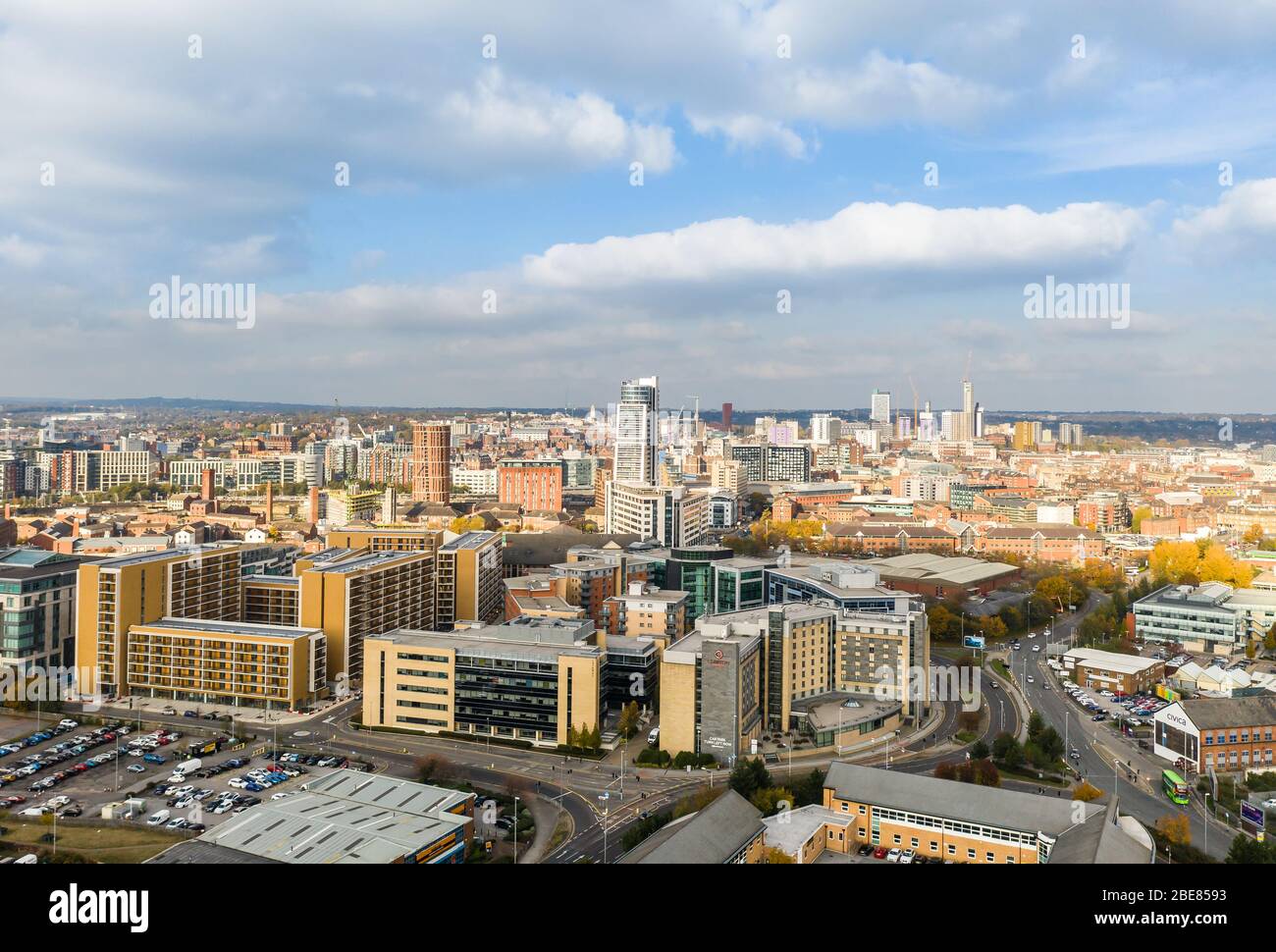 Leeds City Centre aerial view showing high rise buildings including The ...