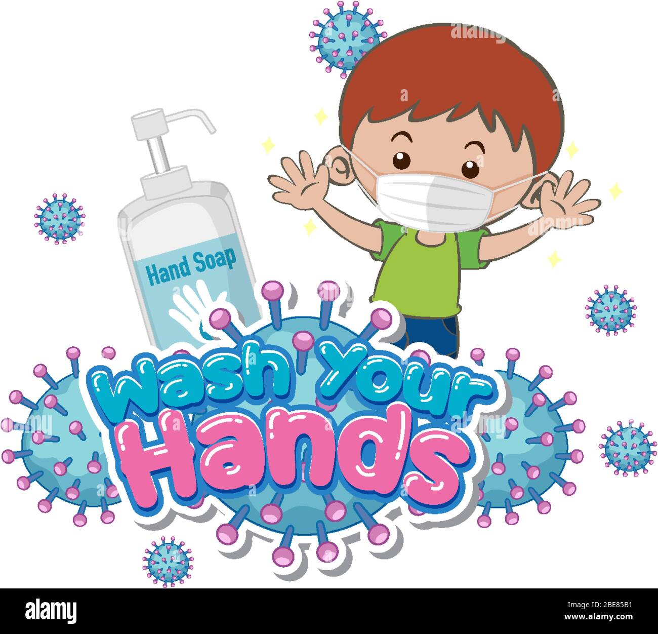 Wash your hands poster design with boy wearing mask illustration Stock ...