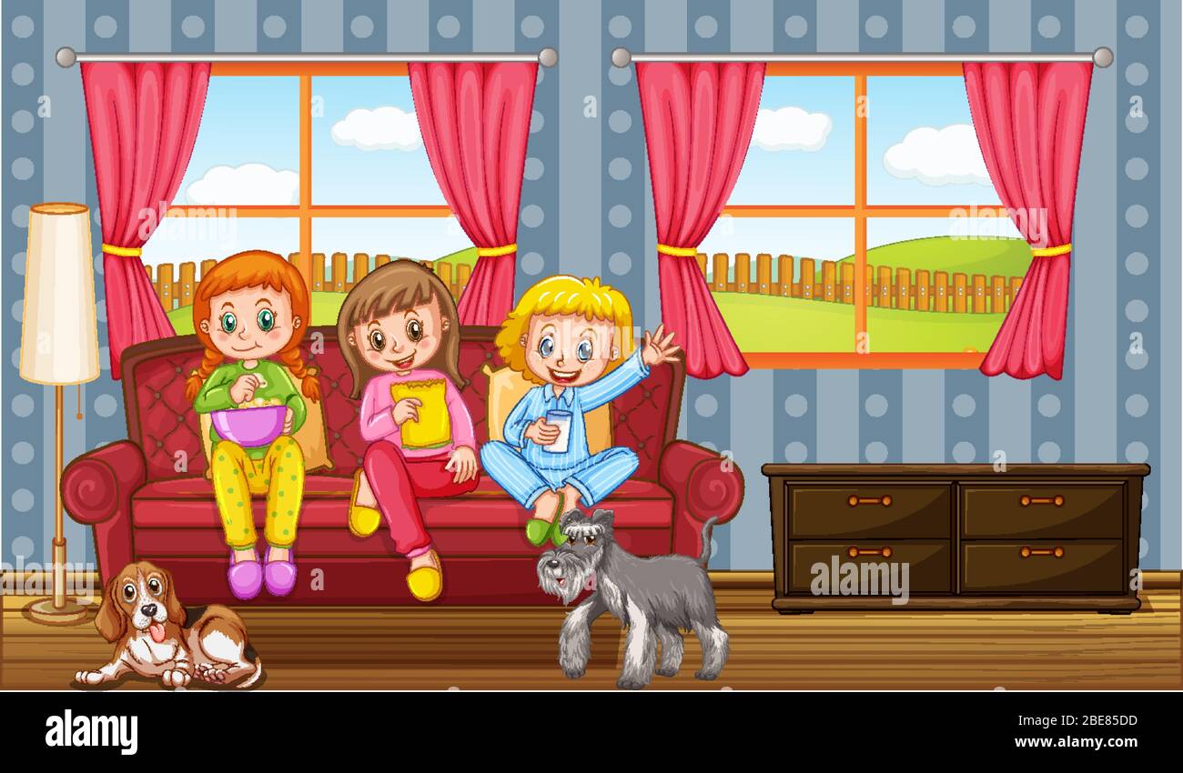 Scene with people staying at home with family illustration Stock Vector ...