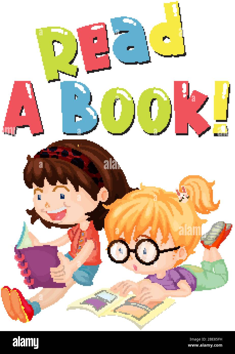 Font design for read a book with kid reading book illustration Stock ...