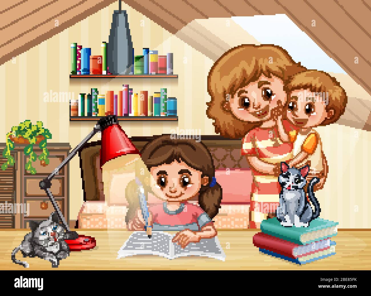 Scene with people staying at home with family illustration Stock Vector ...