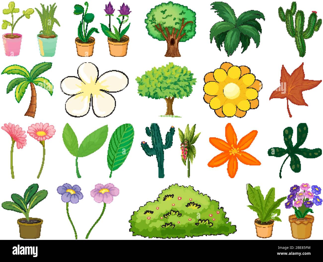 Large set of different plants on white background illustration Stock ...