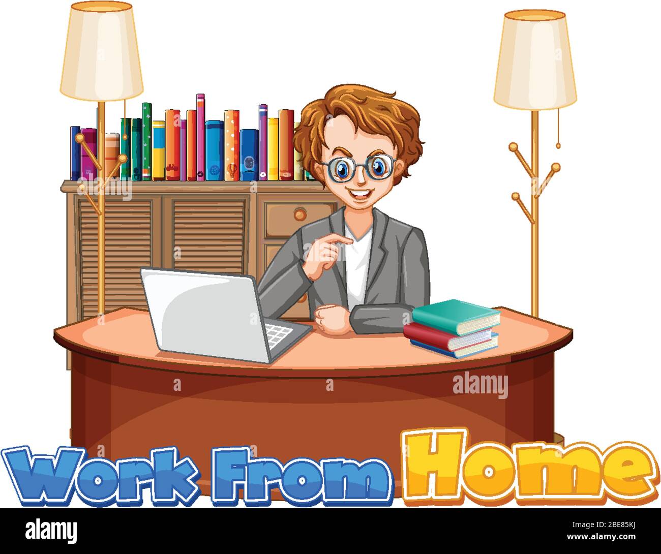 Font design for work from home with man working on computer ...