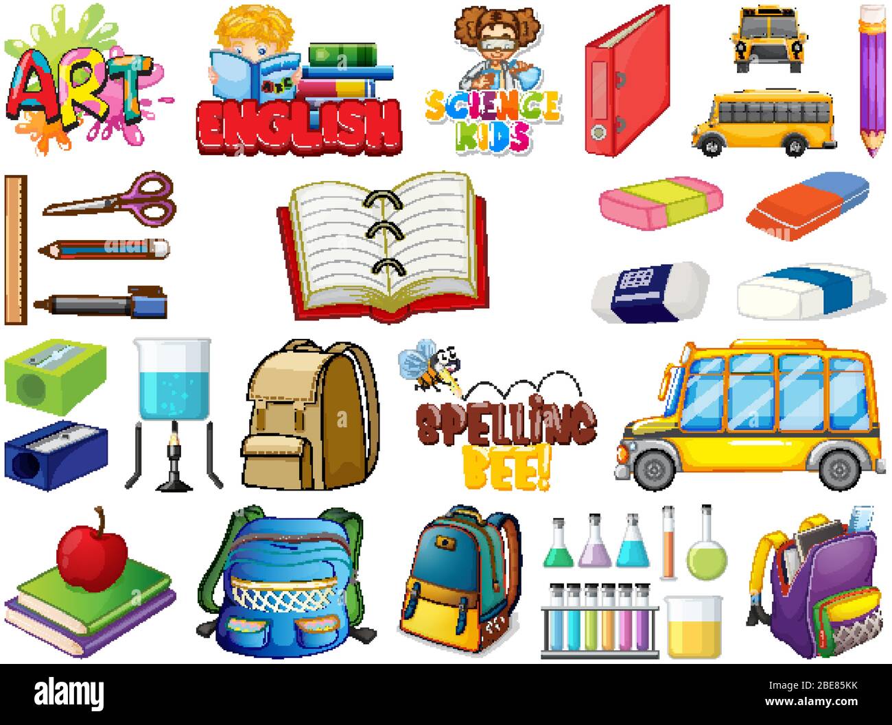 Large set of school items on white background illustration Stock Vector ...