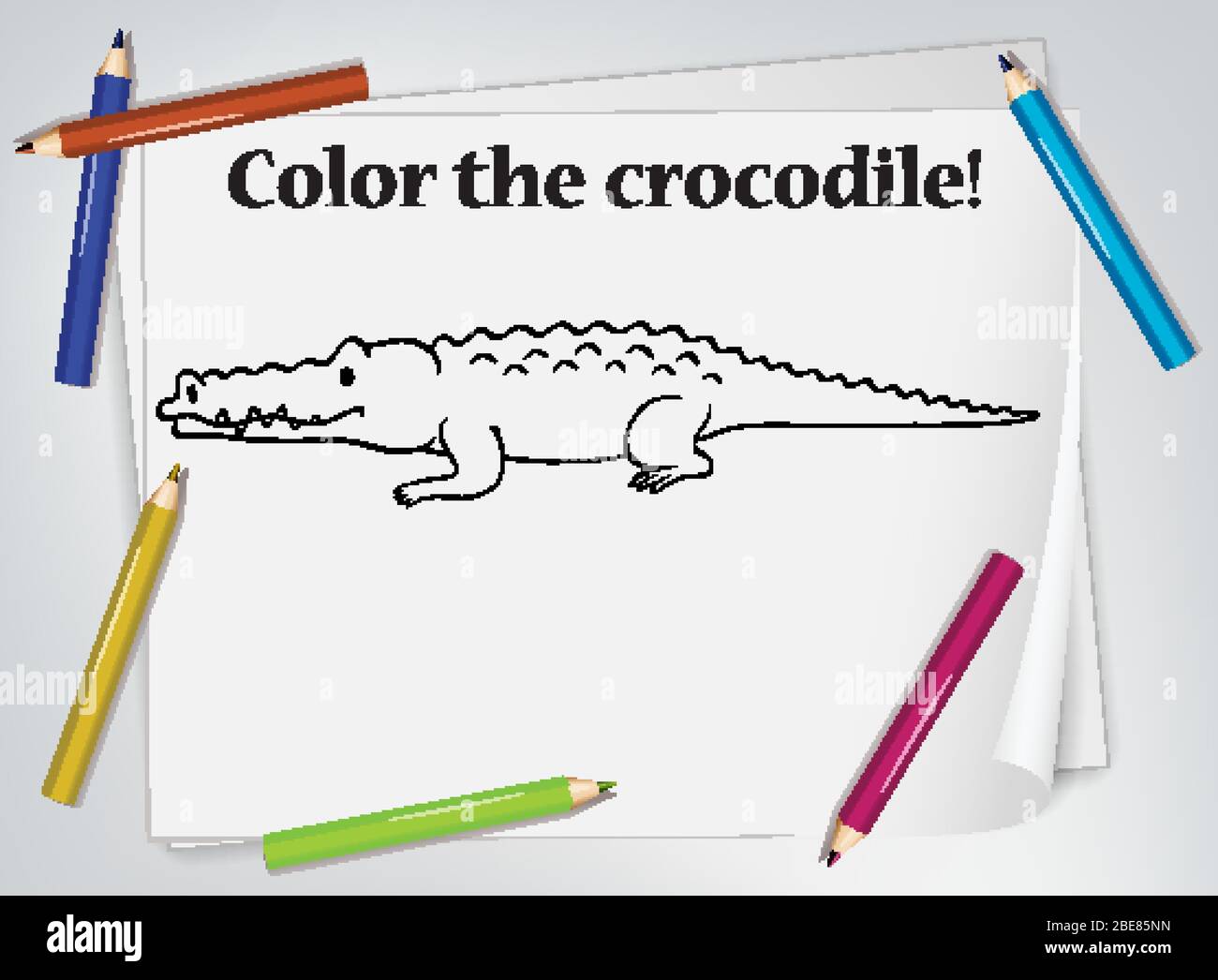 Children crocodile coloring worksheet illustration Stock Vector Image ...