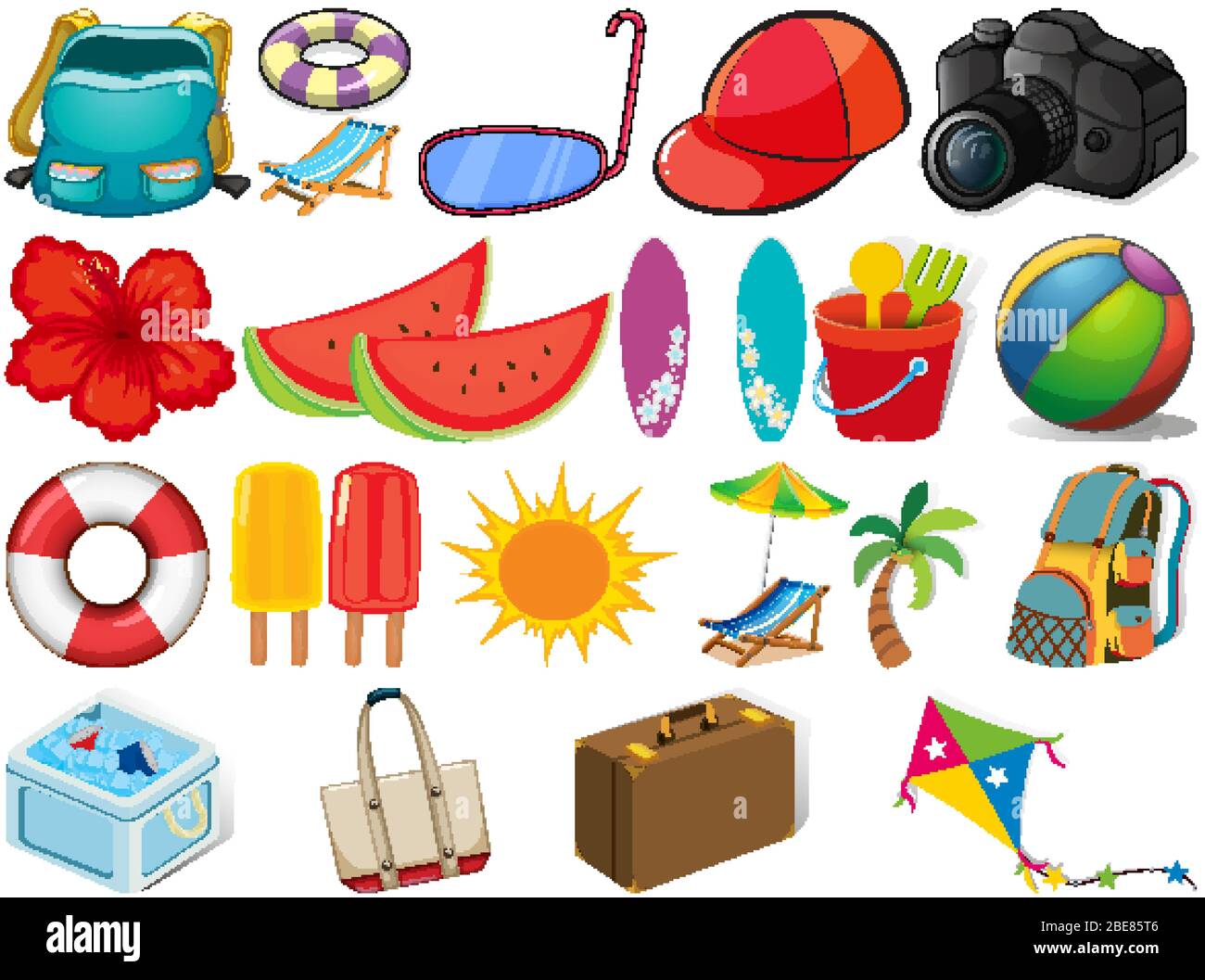 Large set of different summer objects on white background illustration ...