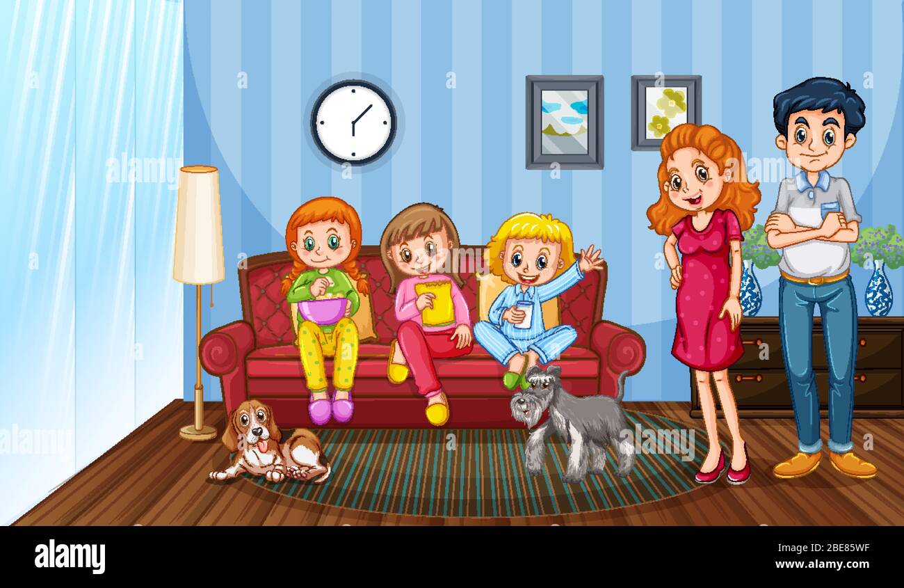 Cartoon Family Going Home