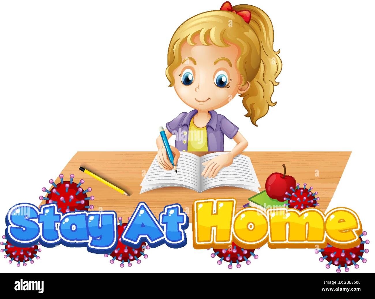 Coronavirus poster design for word stay at home with girl doing ...