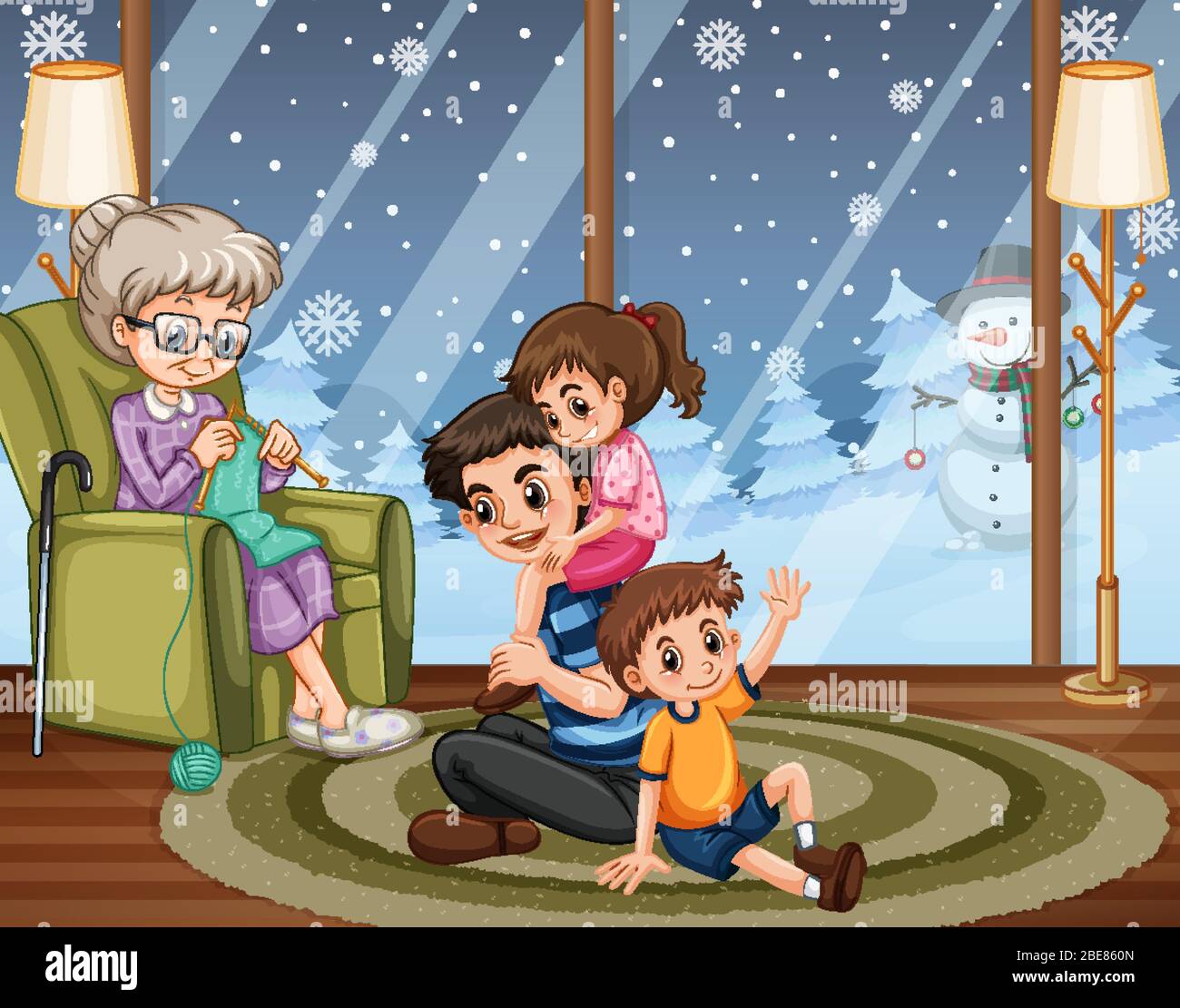 Scene with people staying at home with family illustration Stock Vector ...