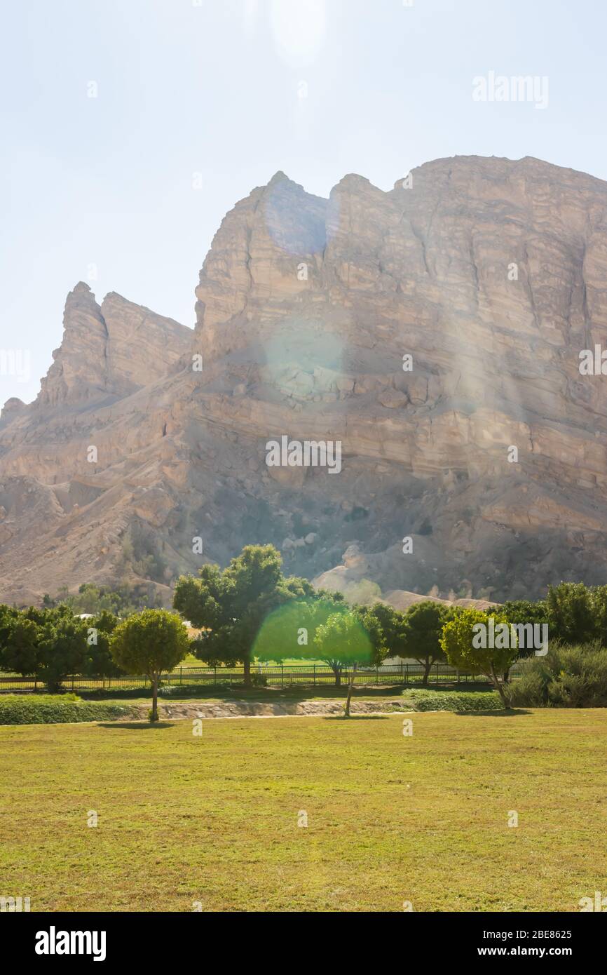Mountains near the hot thermal springs in the United Arab Emirates near ...