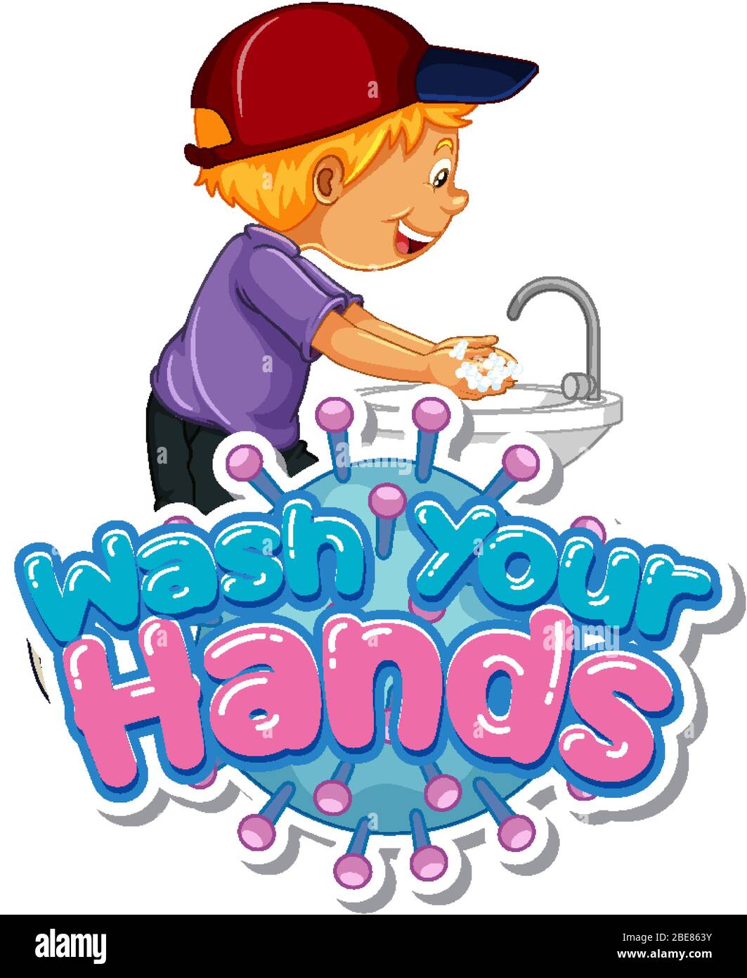 Wash your hands poster design with boy washing hands illustration Stock ...