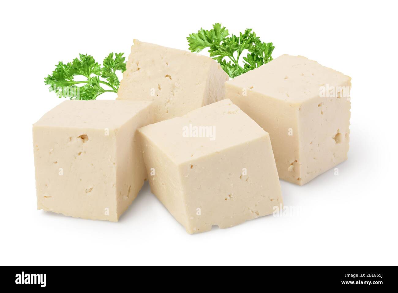 Heap of diced tofu cheese isolated on white background with clipping ...
