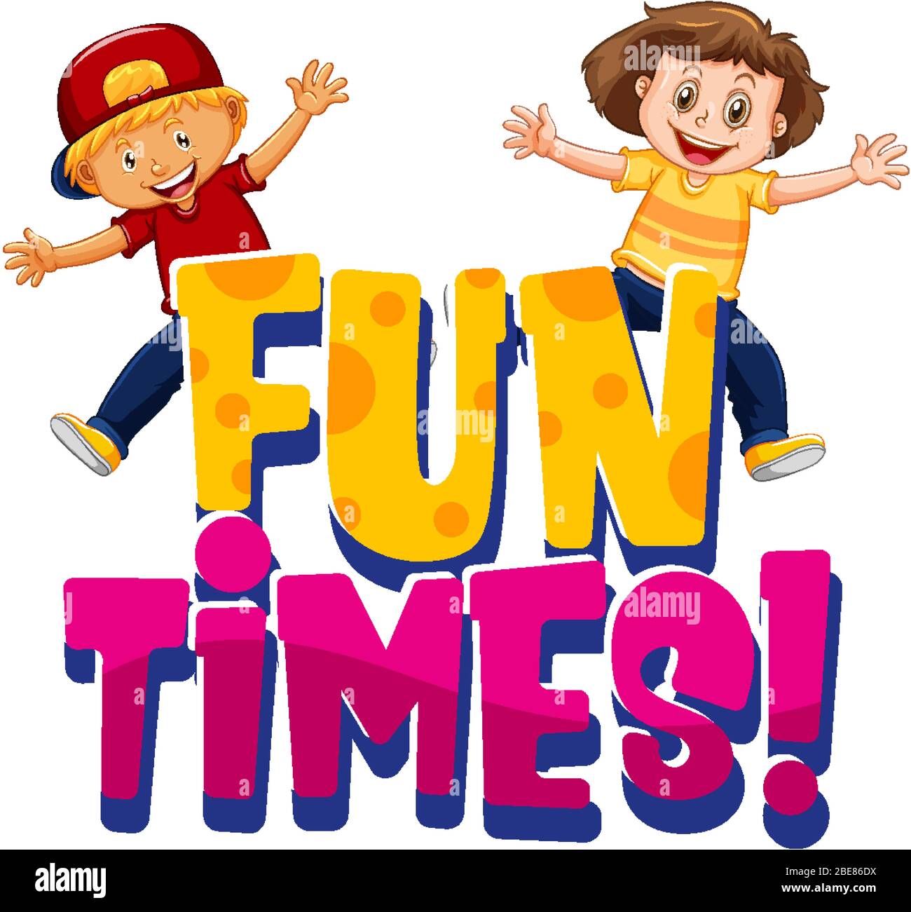 Font design for word fun times with happy kids on white background ...