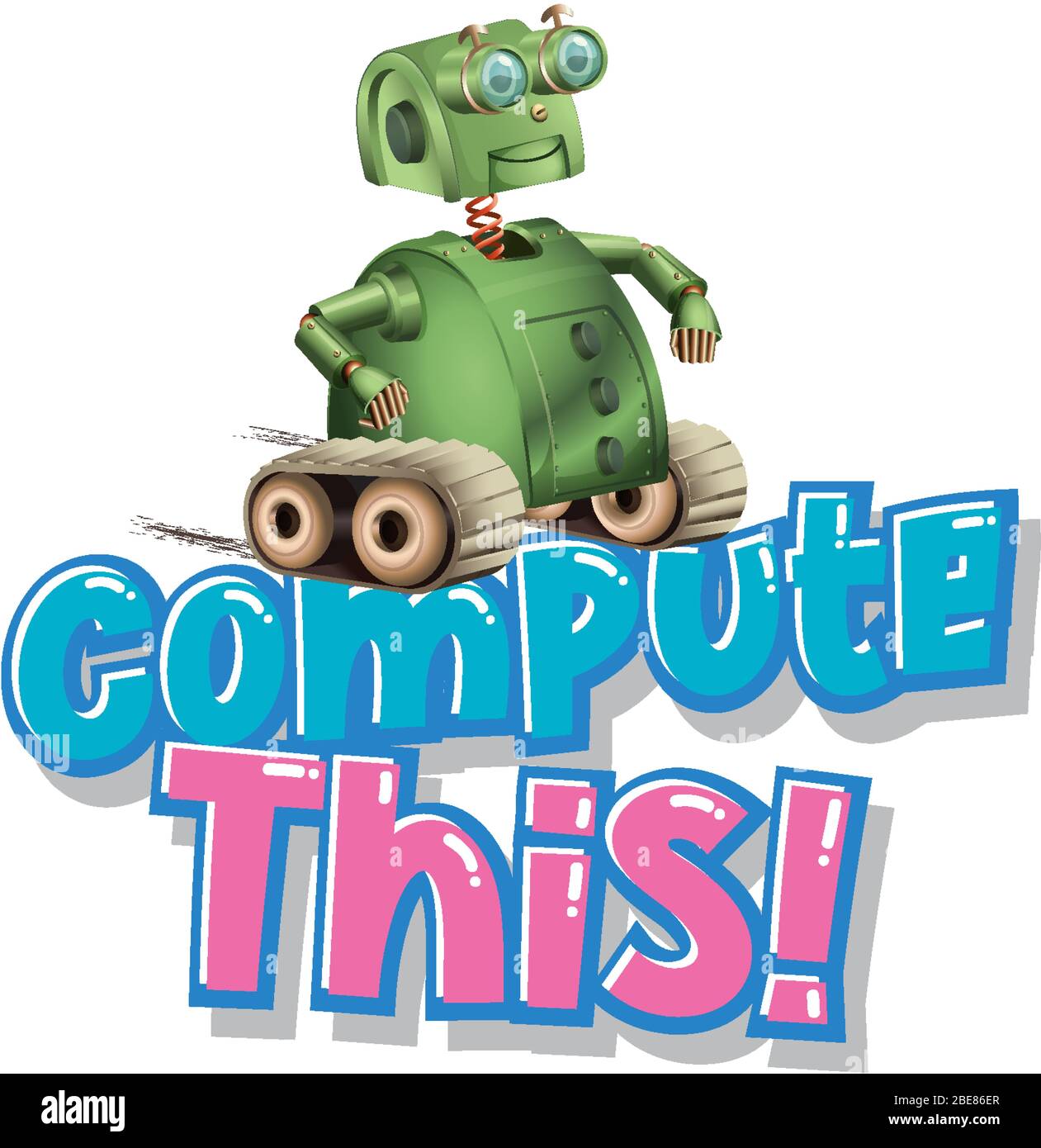 Font design for word compute this with green robot on white background ...