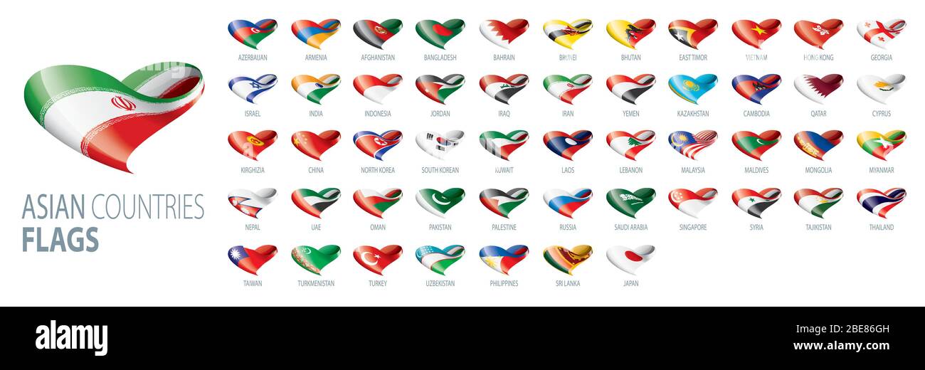 National flags of Asian countries. Vector illustrations Stock Vector ...