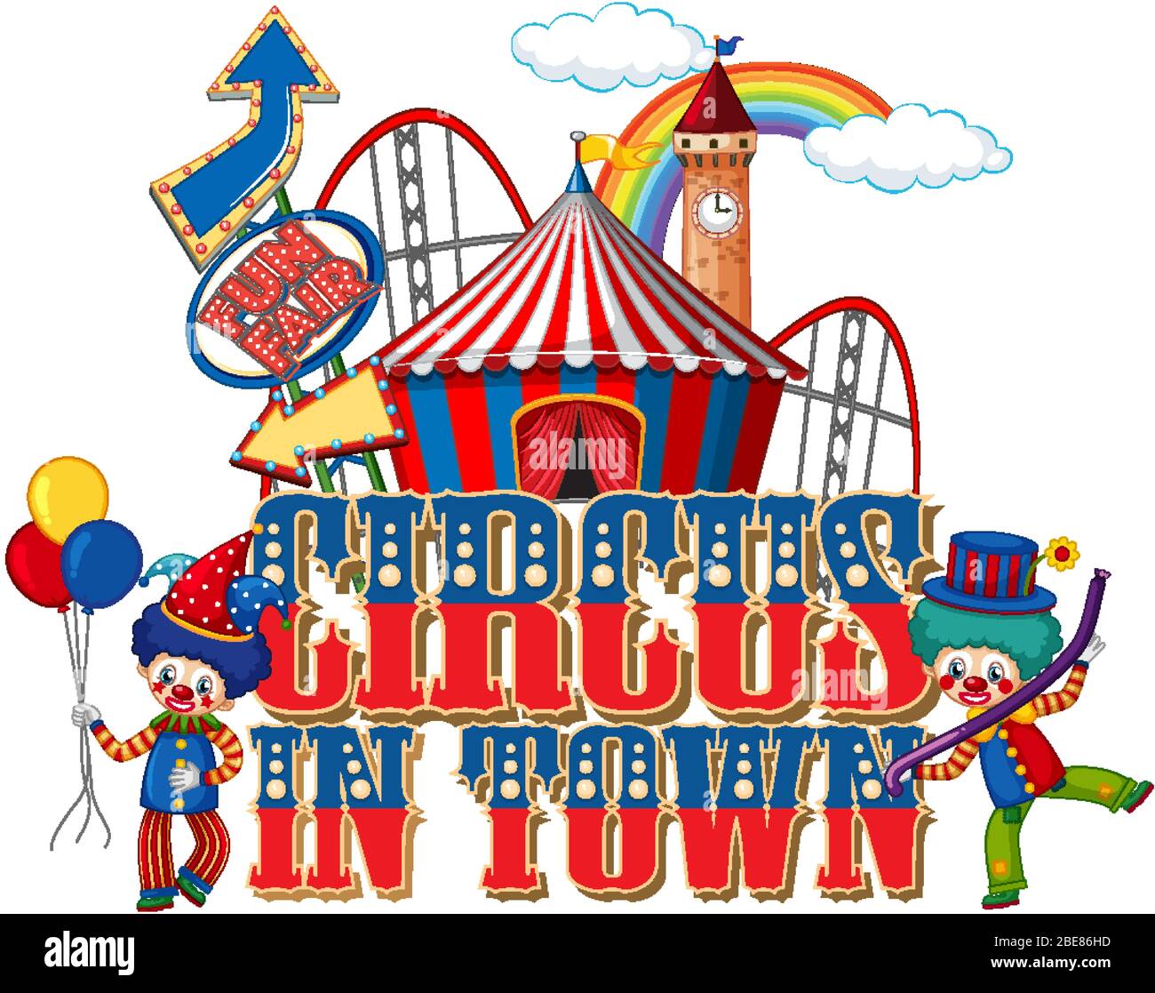 Font design for word circus in town with clowns in the circus ...