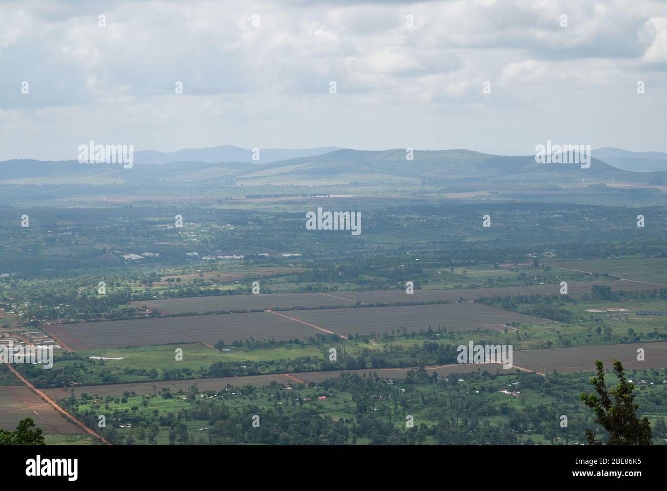 An aerial view of scenic rural landscapes in rural Kenya, Thika County ...
