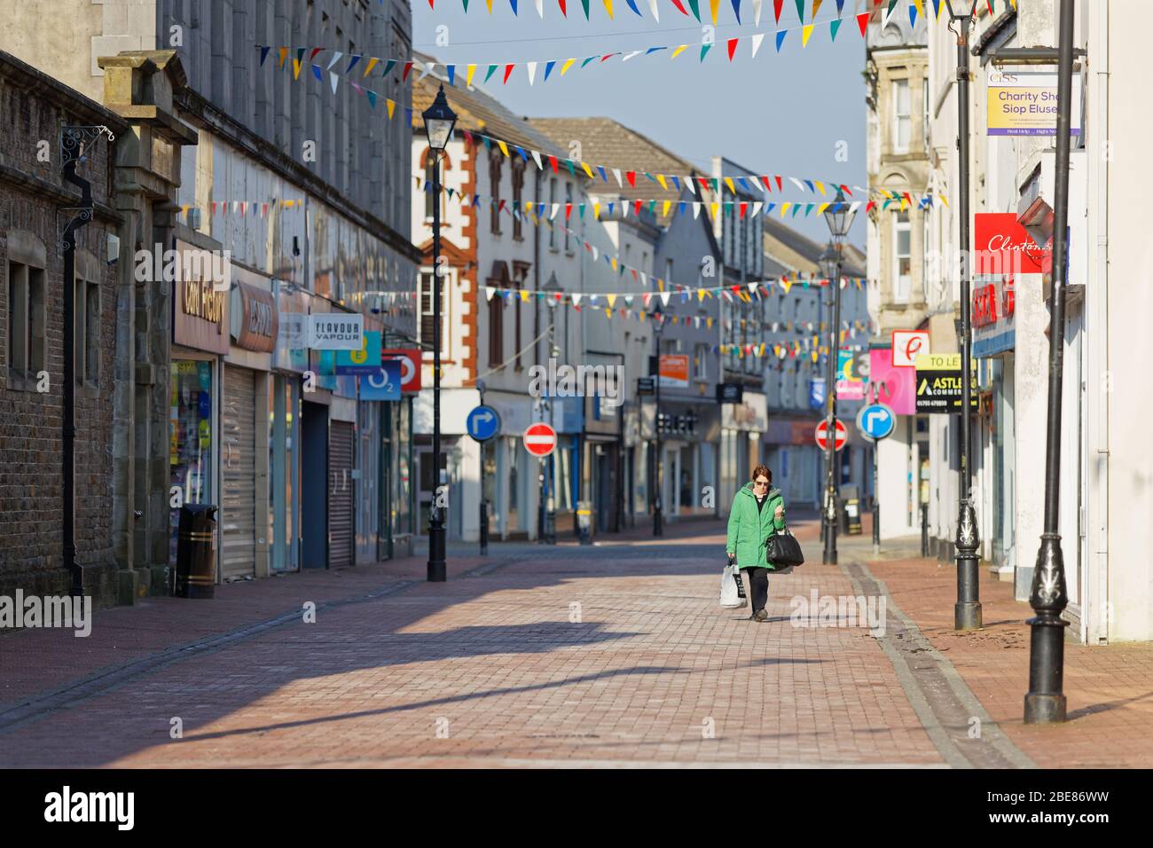 Pictured: The deserted Green Street in Neath city centre, Wales, UK ...