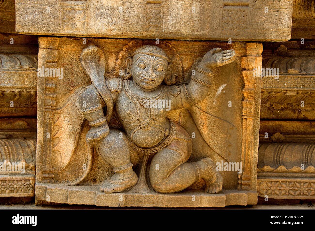 View of stone wall panel at Rayara Gopura in Melukote, Mandya district ...