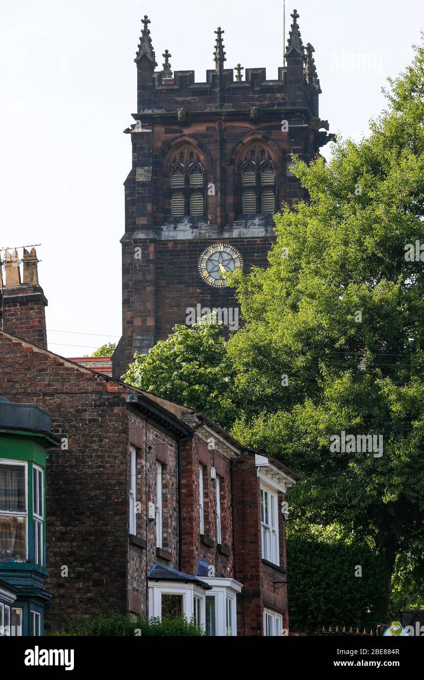 The spire of St Peters Church in Woolton Village, an affluent suburb of ...