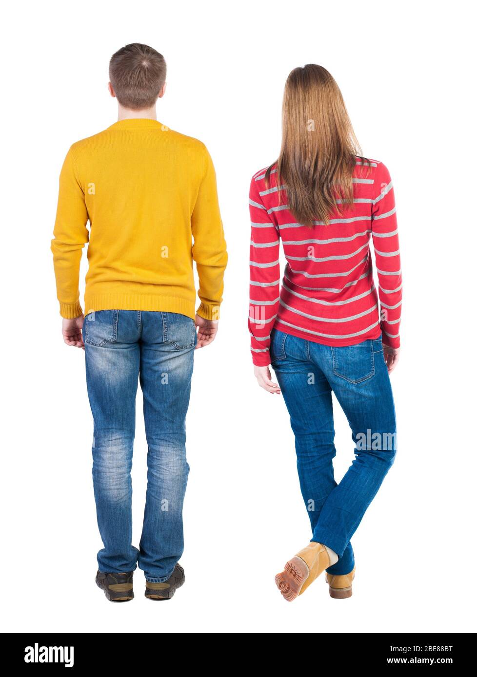 Back view couple in sweater. beautiful man and woman. Rear view people ...
