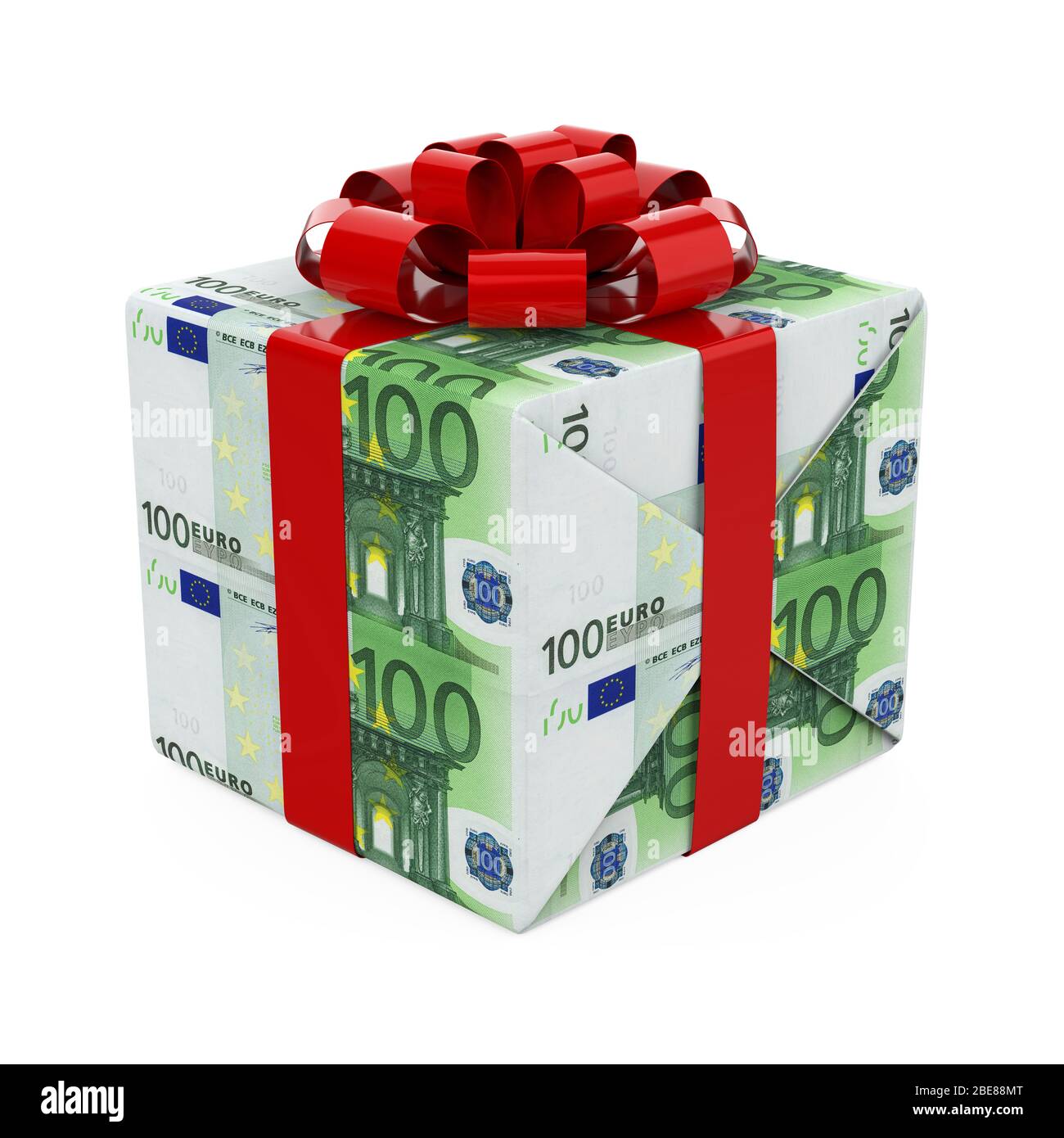 Euro Money Gift Box with Red Ribbon Isolated Stock Photo - Alamy